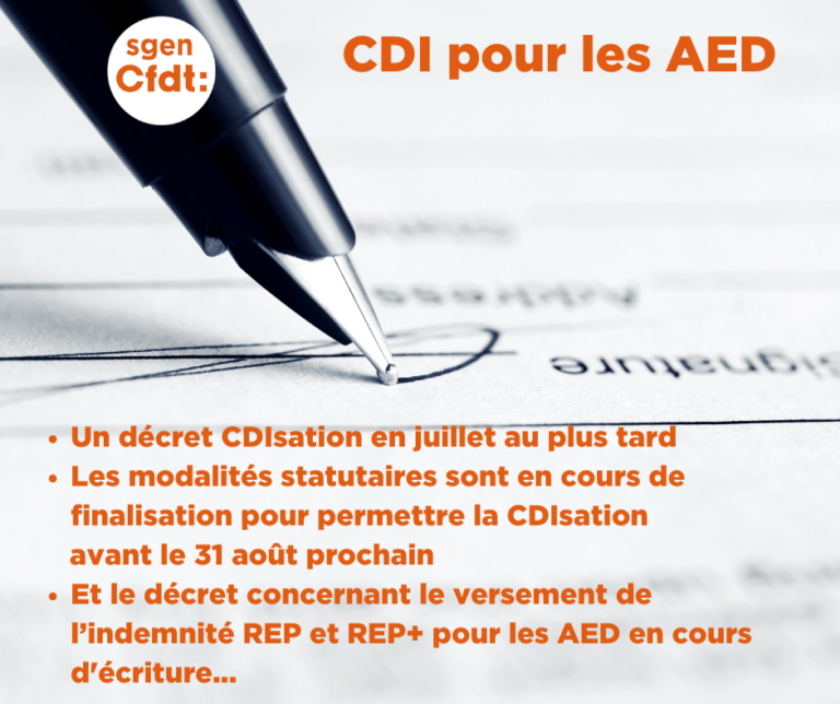 CDI pour les AED, les lignes commencent à bouger - Fédération CFDT Éducation Formation Recherche ...