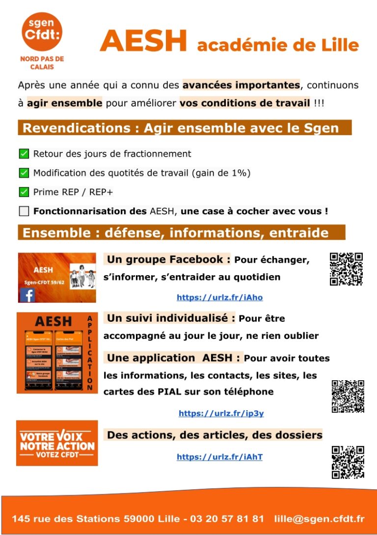 affiche AESH lille 2022 - SGEN-CFDT Nord-Pas-de-Calais
