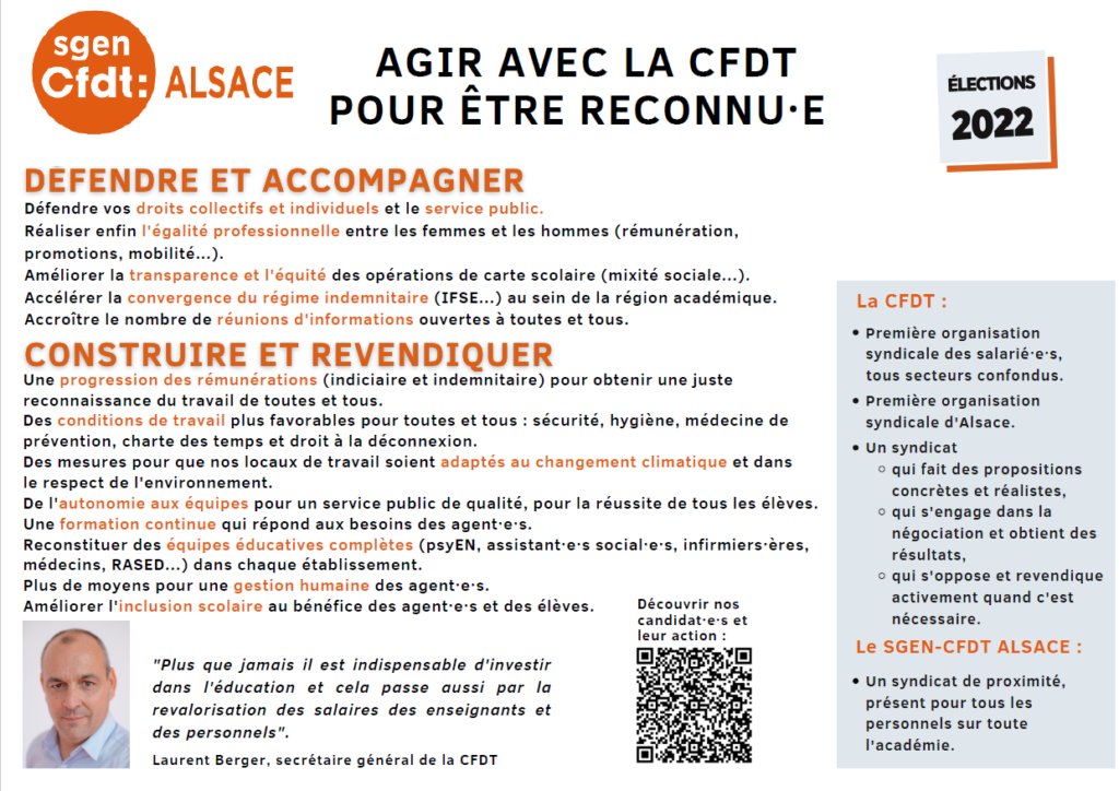 Nos professions de foi pour les élections professionnelles 2022 - SGEN-CFDT Alsace