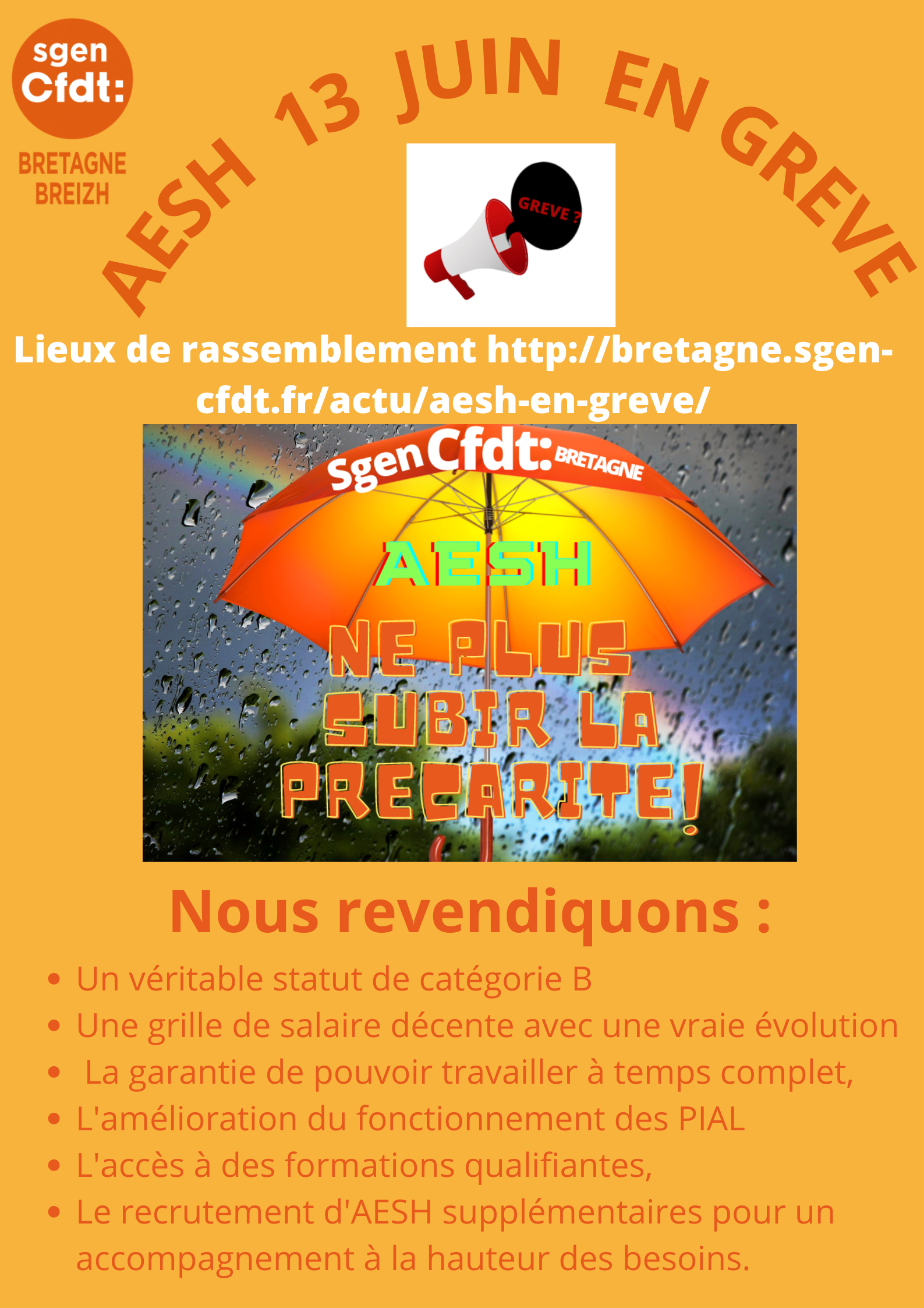 Grève AESH 13 juin - SGEN-CFDT Éducation Formation Recherche Publiques Bretagne