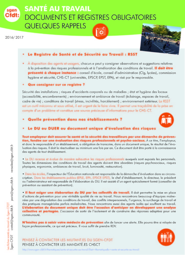 Santé au travail : quels sont les documents et registres obligatoires ? - SGEN-CFDT Académie de ...